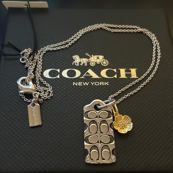 Coach | Jewelry | Coach Silver Signature Tag And Gold Tea Flower ...